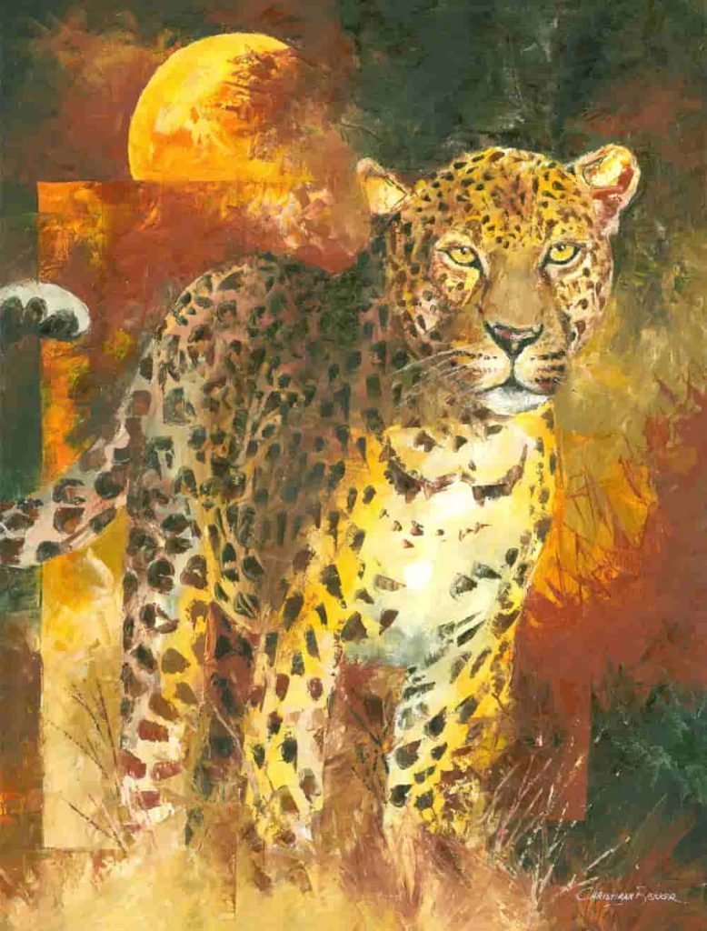 Leopard painting by wildlife artist, Christiaan Bekker