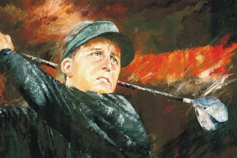 Phil Mickelson art golf painting by sports artist Christiaan Bekker